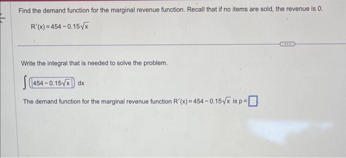 Solved Find the demand function for the marginal revenue | Chegg.com