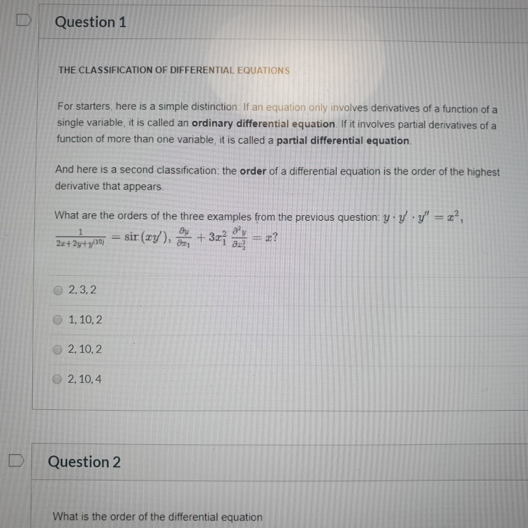 Solved Question 1 THE CLASSIFICATION OF DIFFERENTIAL | Chegg.com