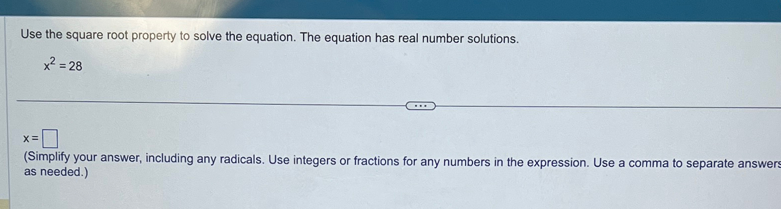 Solved Use the square root property to solve the equation. | Chegg.com