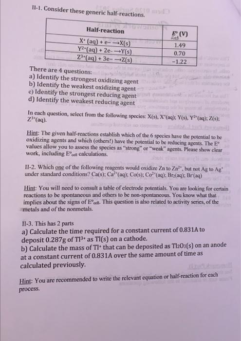 II-1. Consider these generic half-reactions. There | Chegg.com