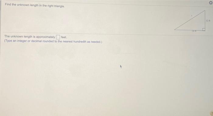 Solved Find the unknown length in the right triangle 0 12 | Chegg.com