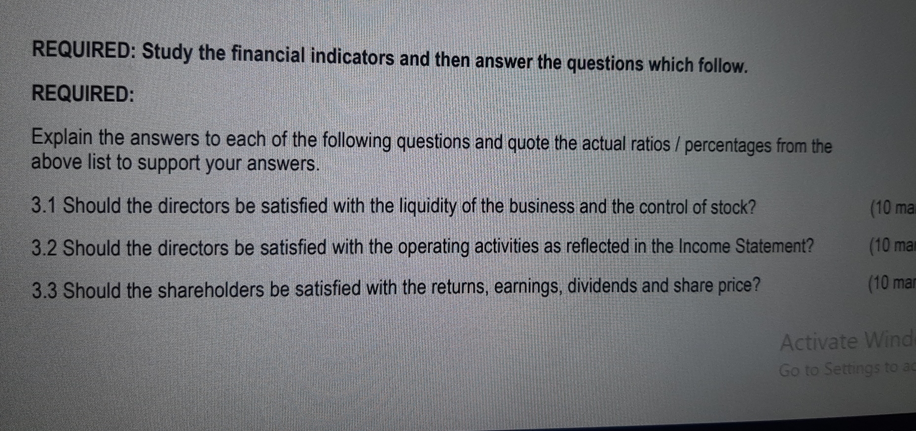 Solved REQUIRED: Study the financial indicators and then | Chegg.com