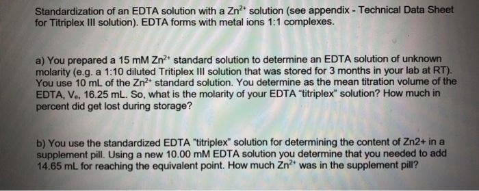 Solved Standardization of an EDTA solution with a Zn²+ | Chegg.com