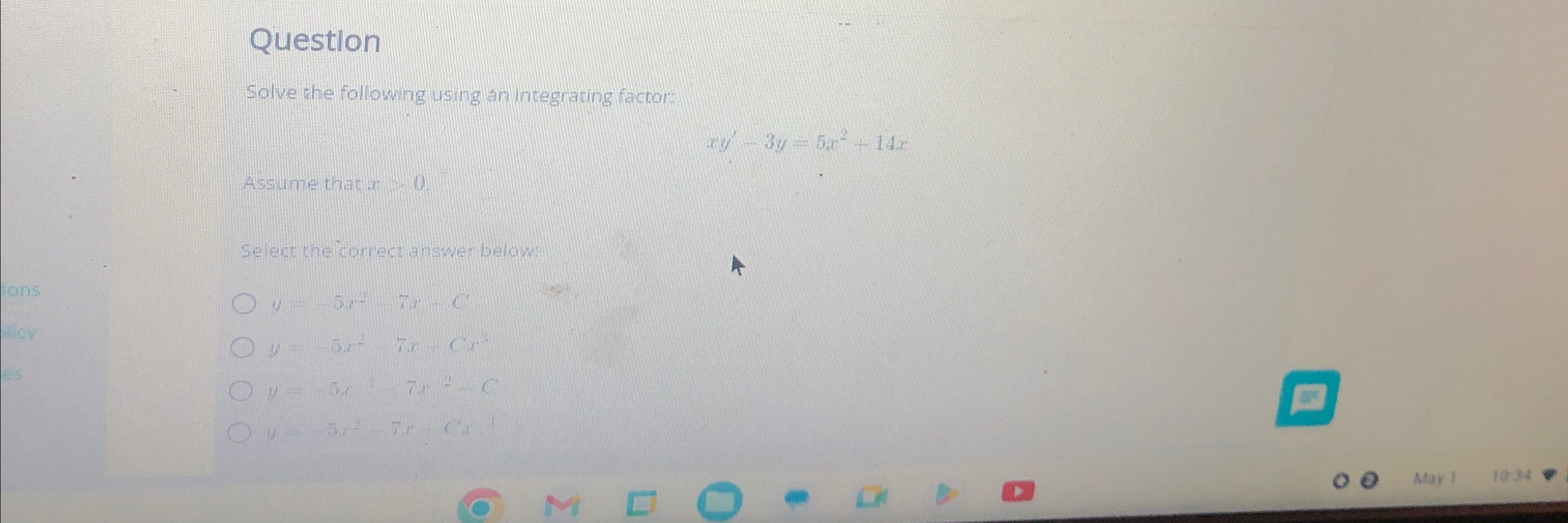Solved QuestionSolve the following using an integrating | Chegg.com