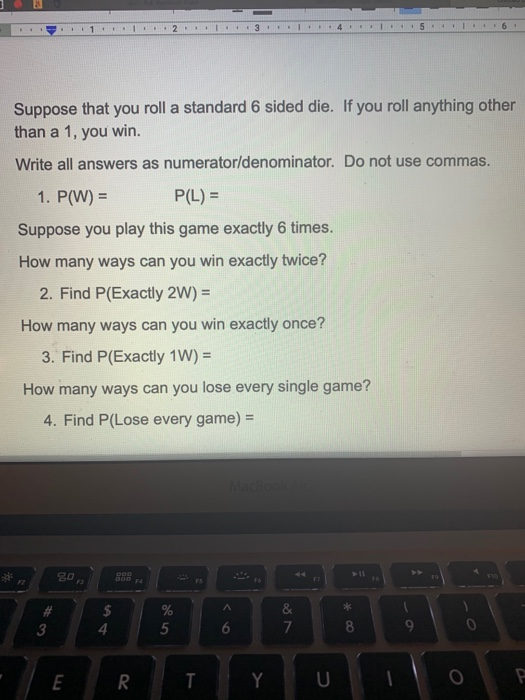Solved Suppose that you roll a standard 6 sided die. If you | Chegg.com