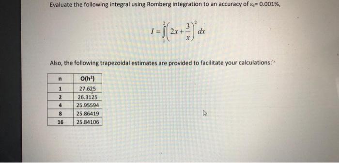 Solved Evaluate the following integral using Romberg | Chegg.com