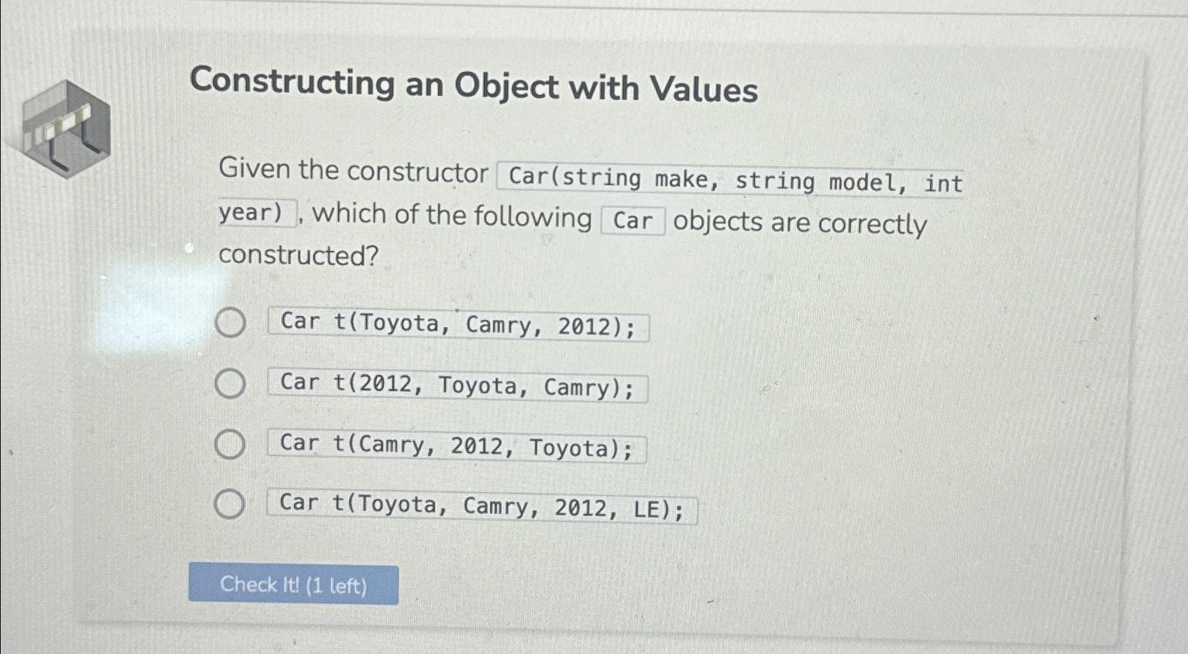 Solved Constructing an Object with ValuesGiven the | Chegg.com