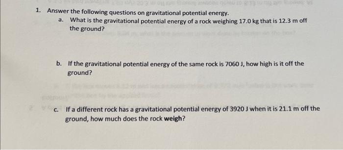 Solved 1. Answer the following questions on gravitational | Chegg.com