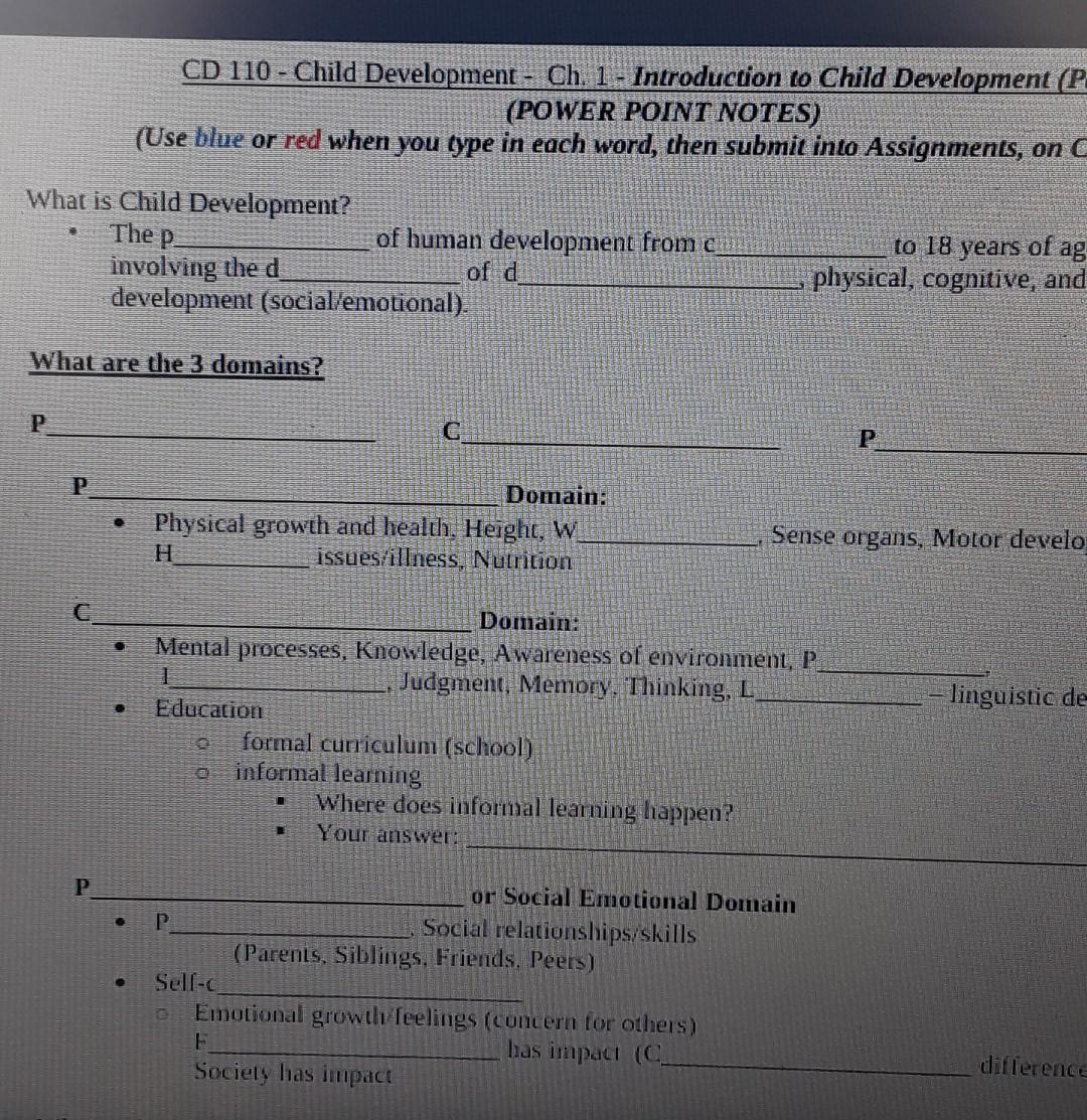 CD 110 - Child Development - Ch, 1-Introduction to | Chegg.com