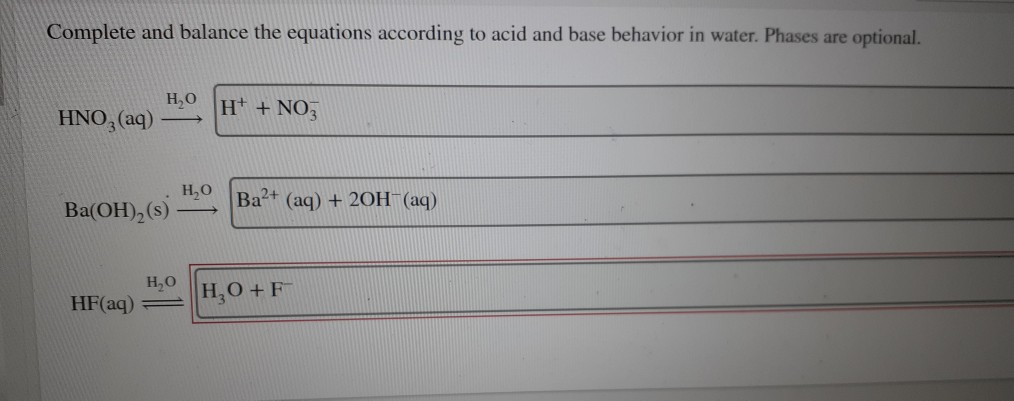 Solved Complete and balance the equations according to acid | Chegg.com