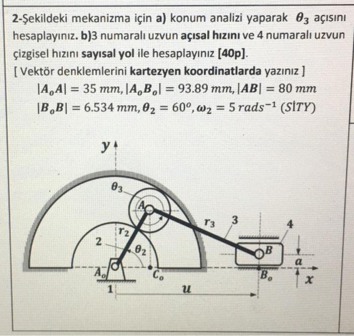 Solved 2-Şekildeki mekanizma için a) konum analizi yaparak | Chegg.com