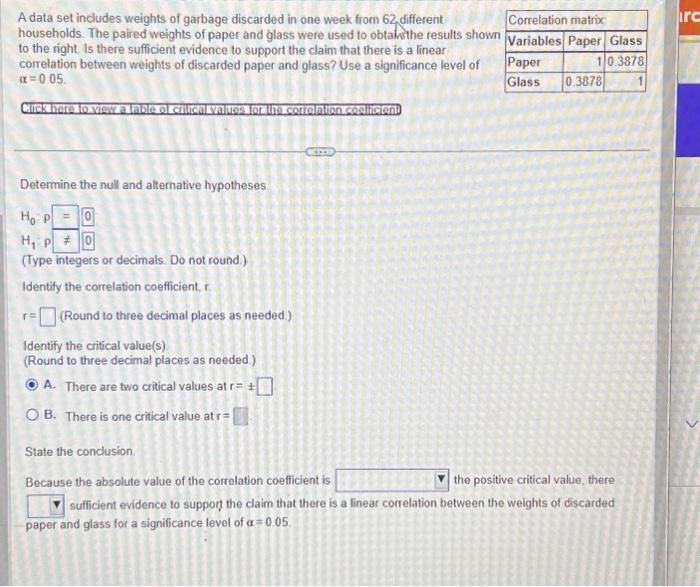 Solved A data set includes weights of garbage discarded in | Chegg.com