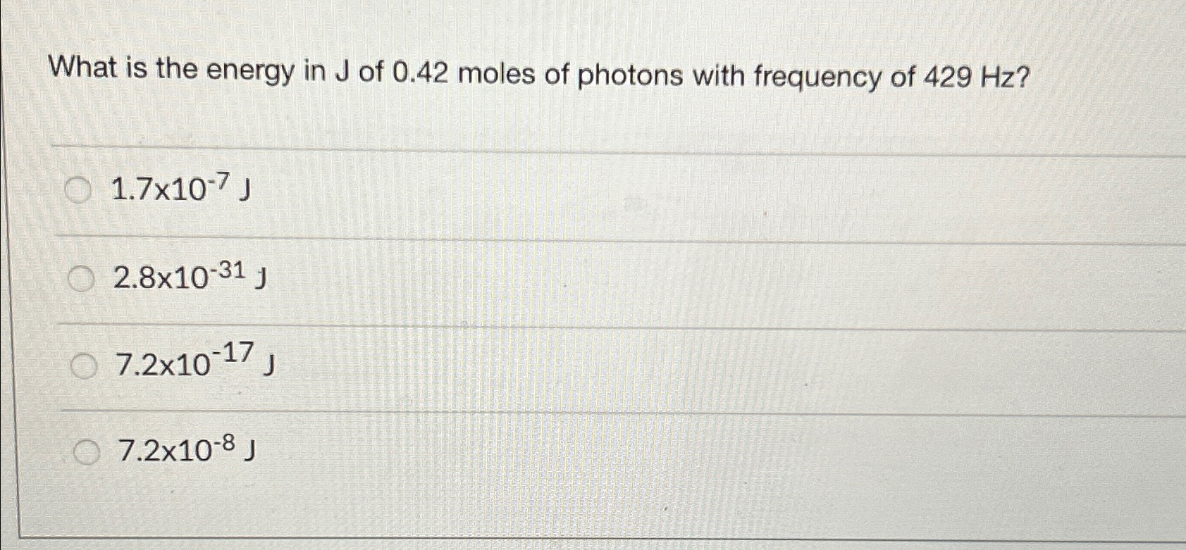 Solved What is the energy in J ﻿of 0.42 ﻿moles of photons | Chegg.com