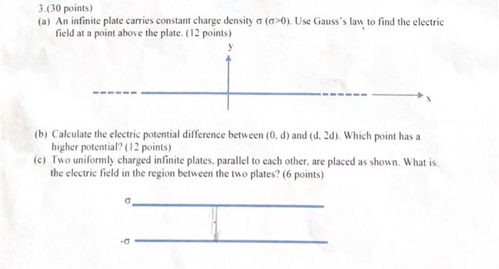 Solved 3. (30 points ) (a) An infinite plate carries | Chegg.com