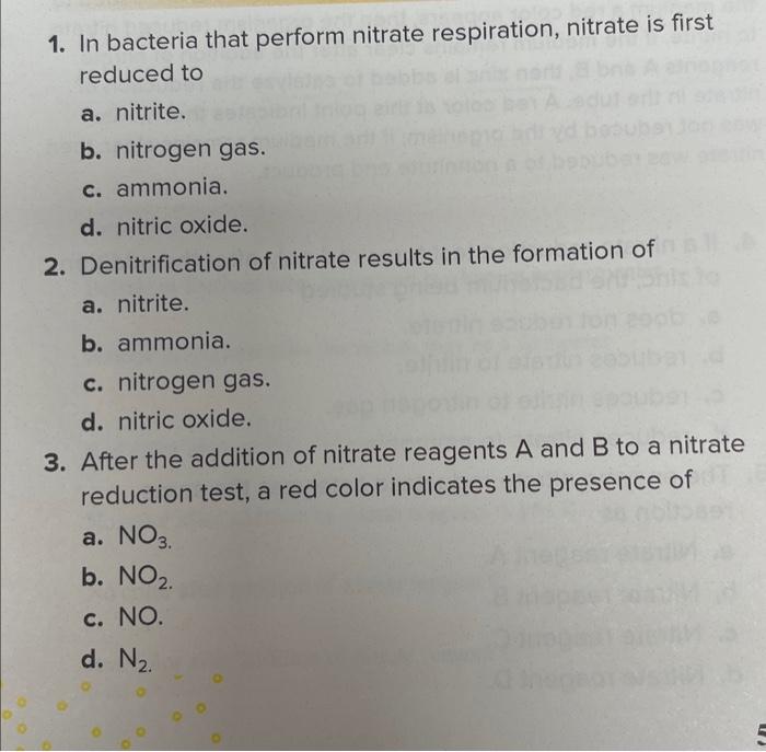 Solved 1. In bacteria that perform nitrate respiration, | Chegg.com