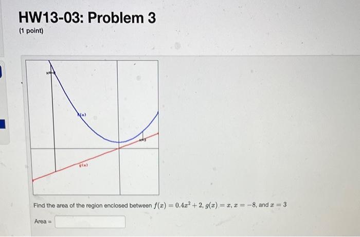 Solved HW13-03: Problem 3 (1 point) Find the area of the | Chegg.com