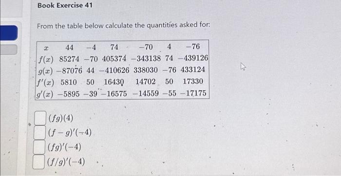 Solved Book Exercise 41 From the table below calculate the | Chegg.com