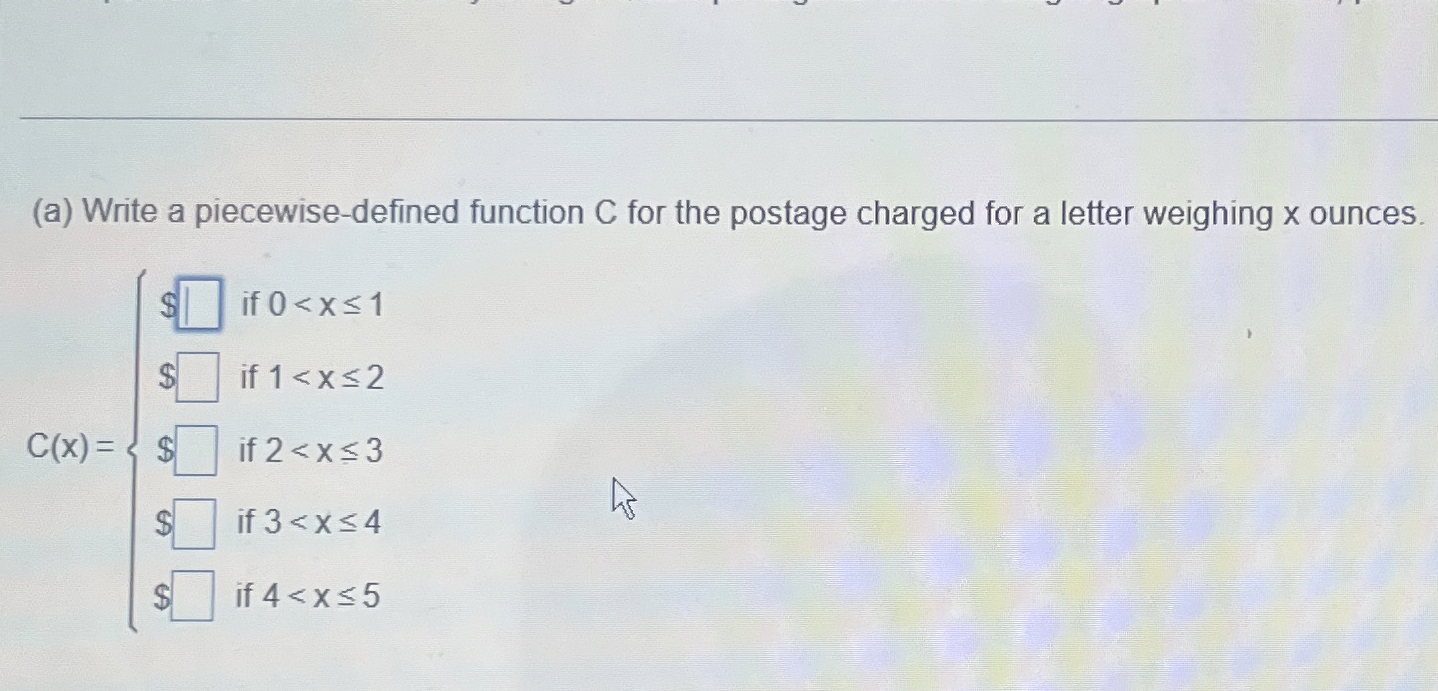 Solved (a) ﻿Write a piecewise-defined function C for the | Chegg.com