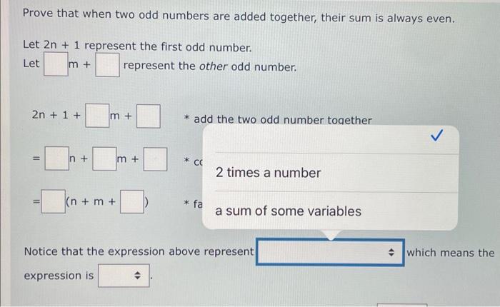 Solved Prove that when two odd numbers are added together, | Chegg.com