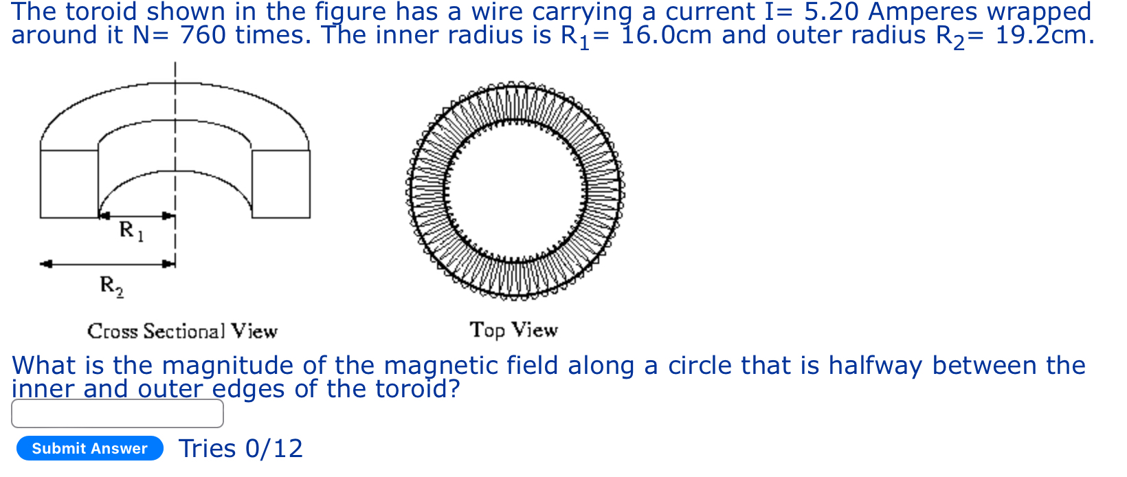 Solved The toroid shown in the figure has a wire carrying a | Chegg.com