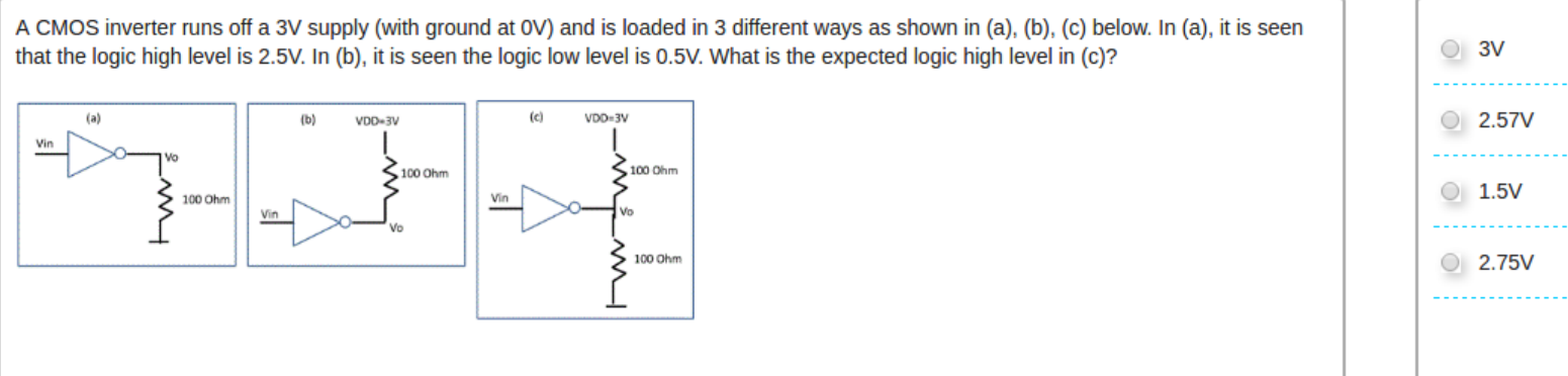 Solved A CMOS inverter runs off a 3V ﻿supply (with ground at | Chegg.com