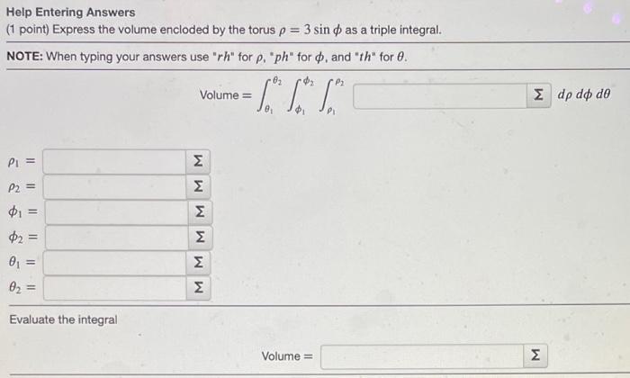 Help Entering Answers ( 1 point) Express the volume | Chegg.com