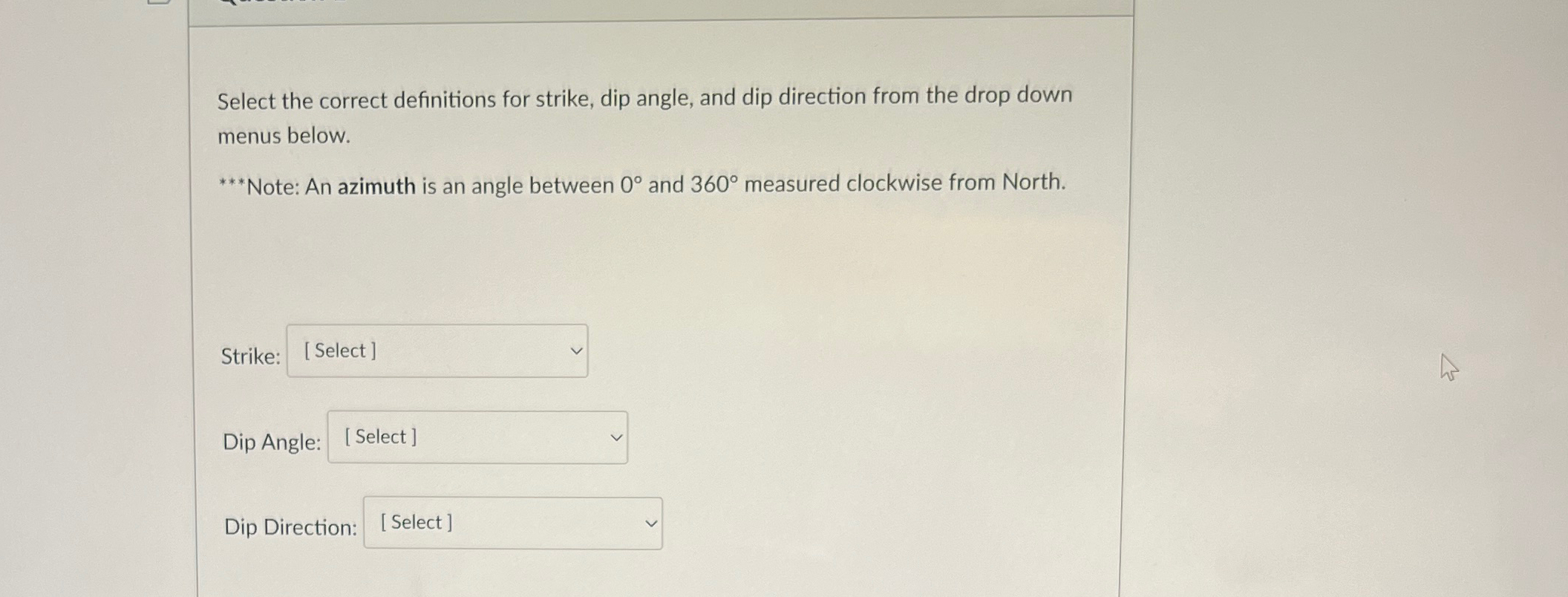 Solved Select the correct definitions for strike, dip angle, | Chegg.com