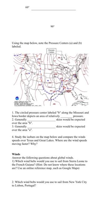 Solved Using the map below, note the Pressure Centers (a) | Chegg.com