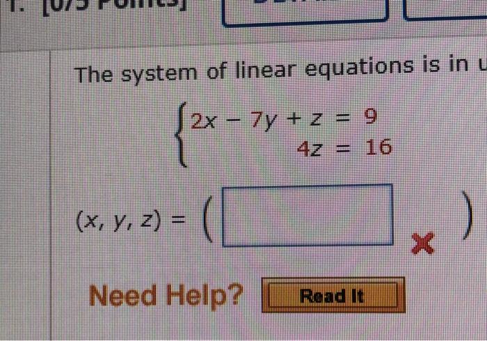 Solved The system of linear equation is in the upper | Chegg.com