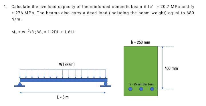 Solved Calculate the live load capacity of the reinforced | Chegg.com