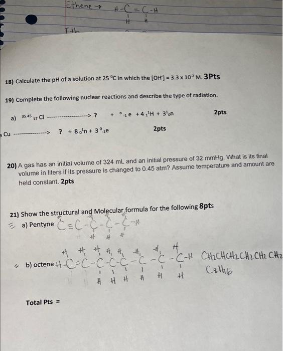 Solved Ethene →H−HC=HC−H 18) Calculate the pH of a solution | Chegg.com