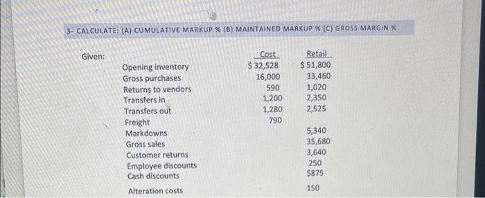3 Calculate A Cumulative Markup B Maintained