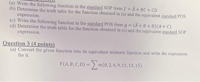 Solved (a) Write the following function in the standard SOP | Chegg.com