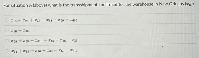 Solved For situation A (above) what is the transshipment | Chegg.com