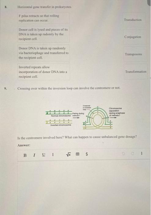 Solved 8 9 Crossing Over Within The Inversion Loop Can