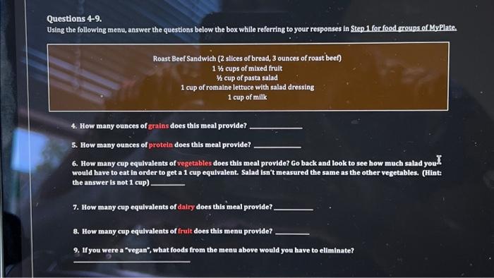 Solved Questions 4-9. Using the following menu, answer the | Chegg.com