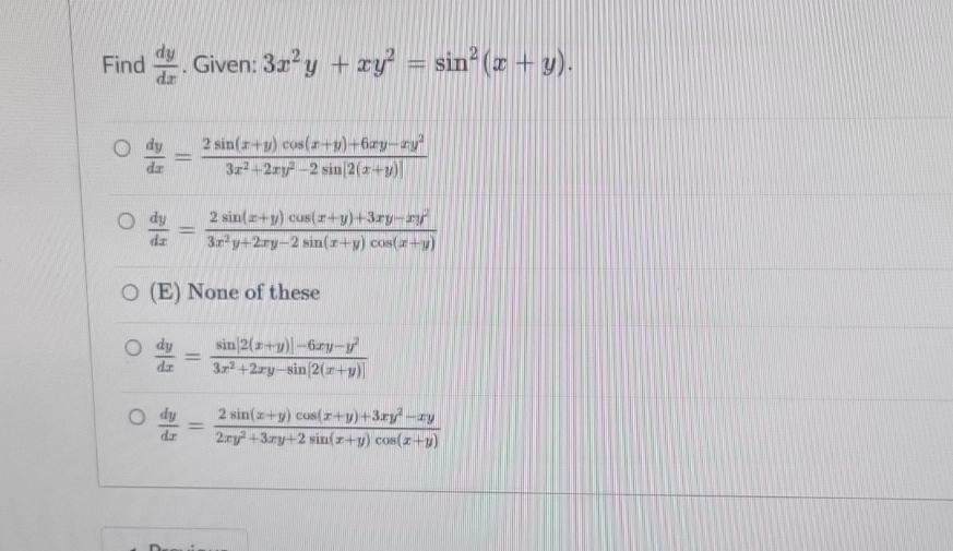 Solved Find dydx. ﻿Given: | Chegg.com