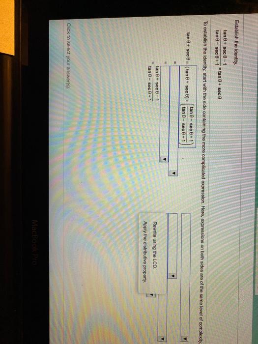 Solved Establish the identity tan + sec 0-1 tan - sec 0+1 | Chegg.com