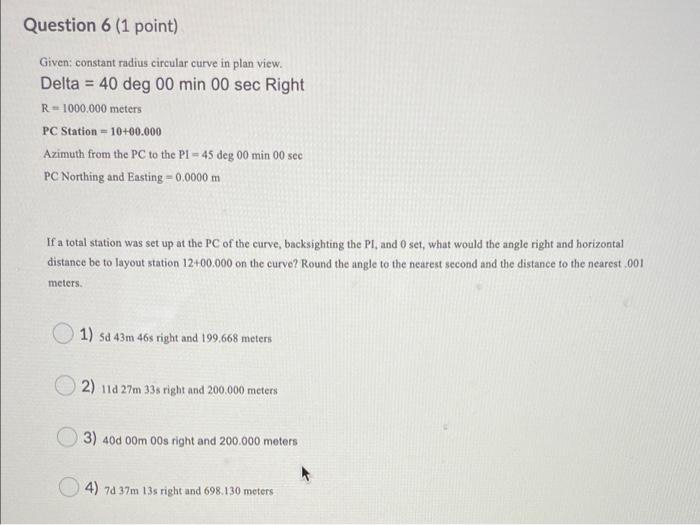 Solved Question 6 (1 point) Given: constant radius circular | Chegg.com