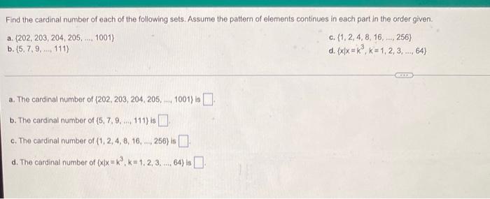 Solved Find the cardinal number of each of the following | Chegg.com