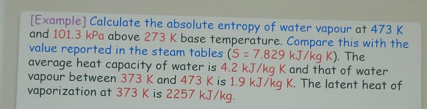 Solved [Example] Calculate the absolute entropy of water | Chegg.com