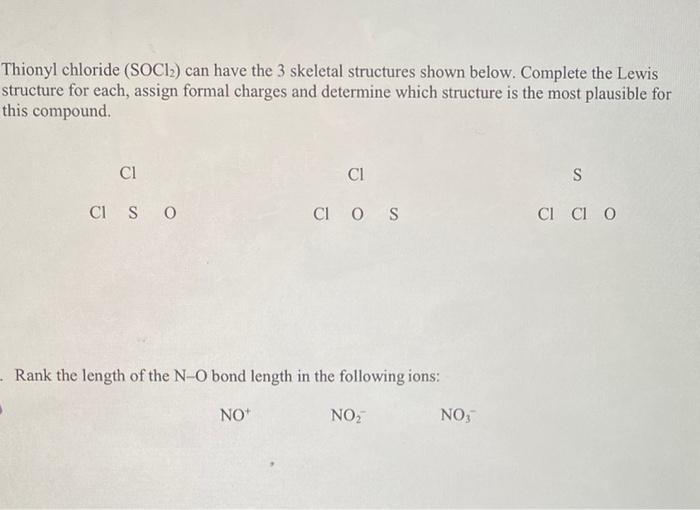Solved Thionyl chloride (SOCl2) can have the 3 skeletal | Chegg.com