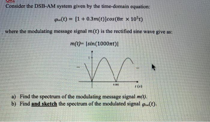Consider the DSB-AM system given by the time-domain | Chegg.com