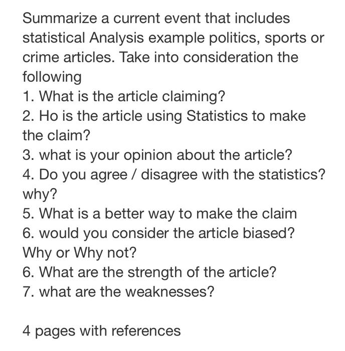 Summarize a current event that includes statistical | Chegg.com