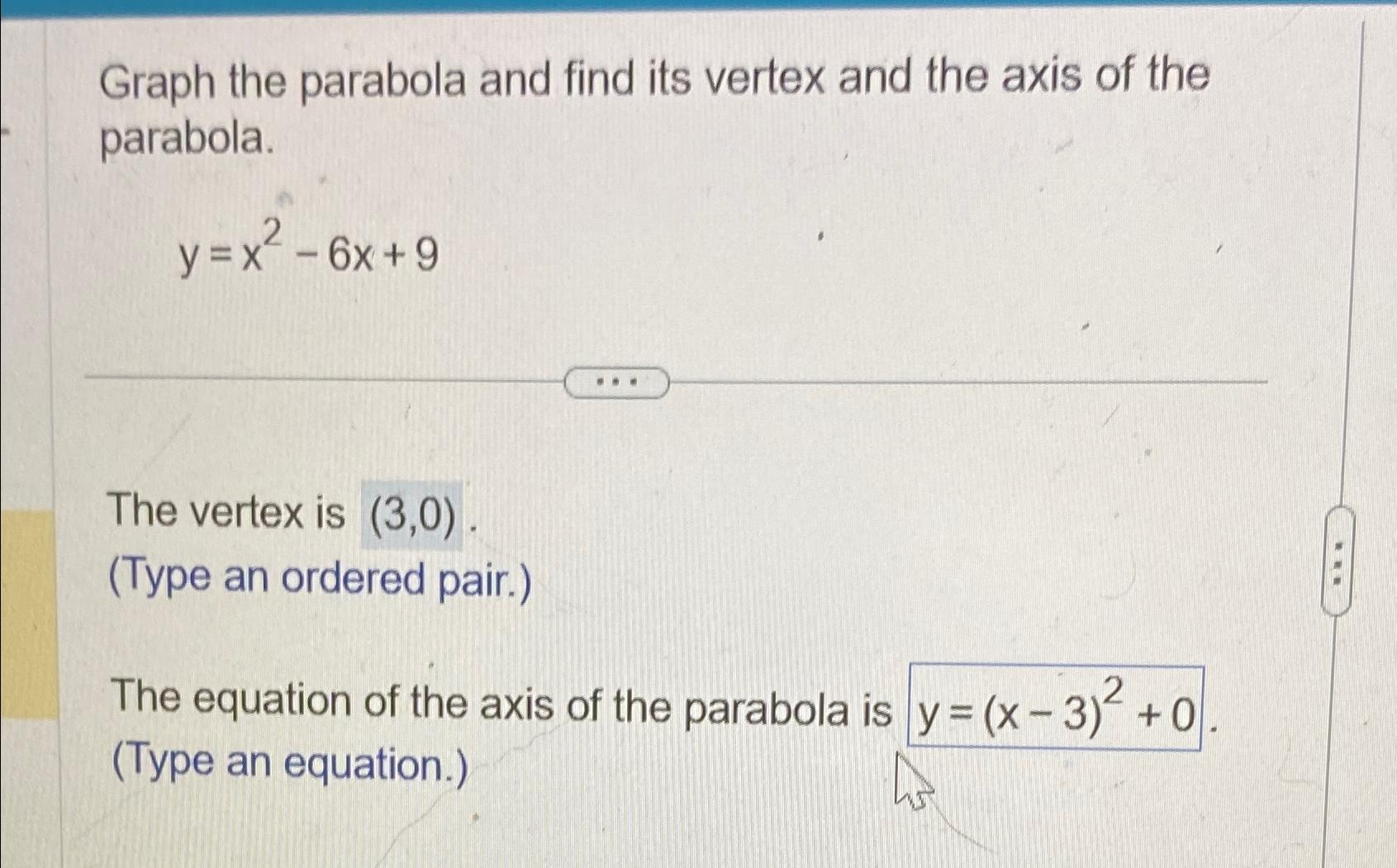 Solved Graph the parabola and find its vertex and the axis | Chegg.com