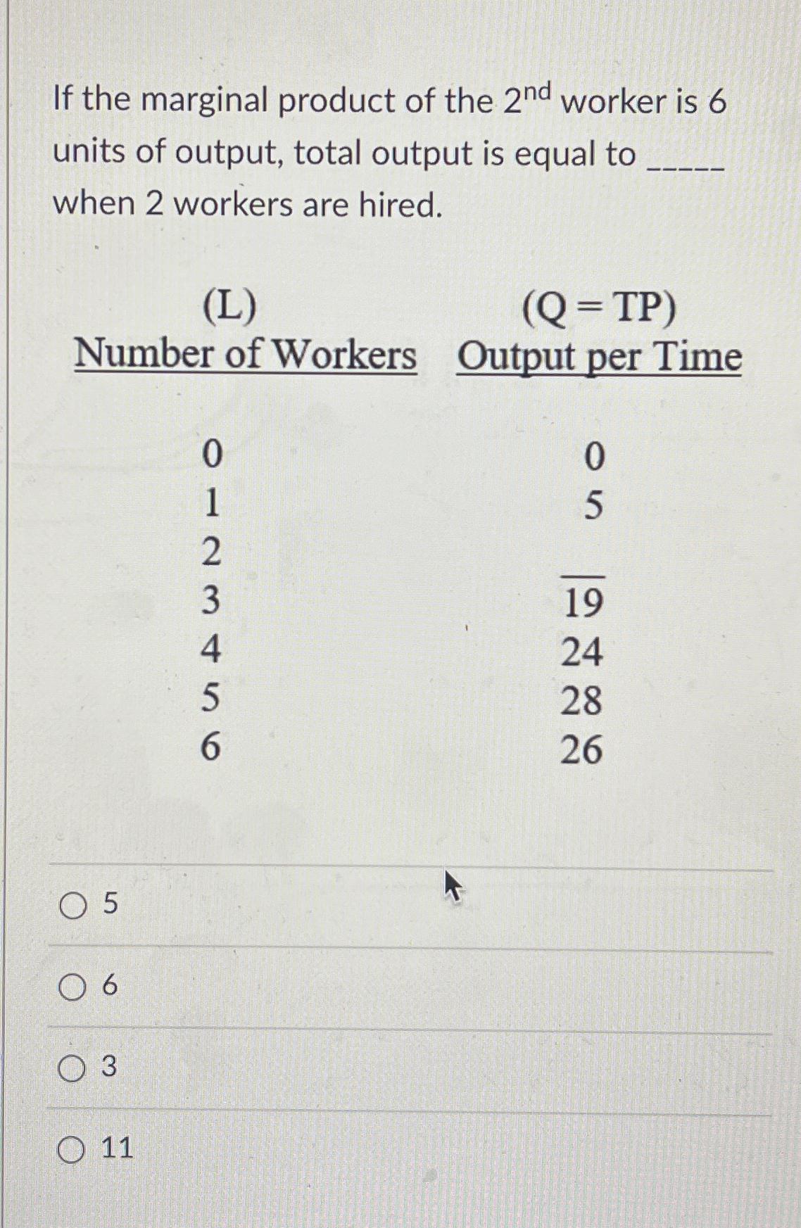 Solved If the marginal product of the 2nd ﻿worker is 6 | Chegg.com
