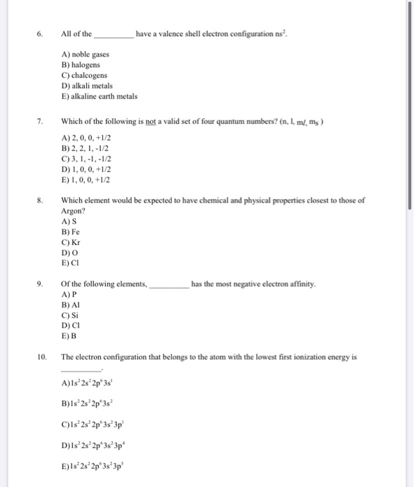 Solved All of the have a valence shell electron | Chegg.com