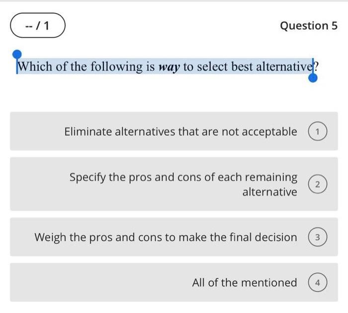 Solved Which of the following is way to select best | Chegg.com