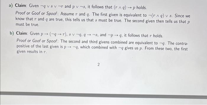 Solved For each of the claims below, (1) translate the | Chegg.com