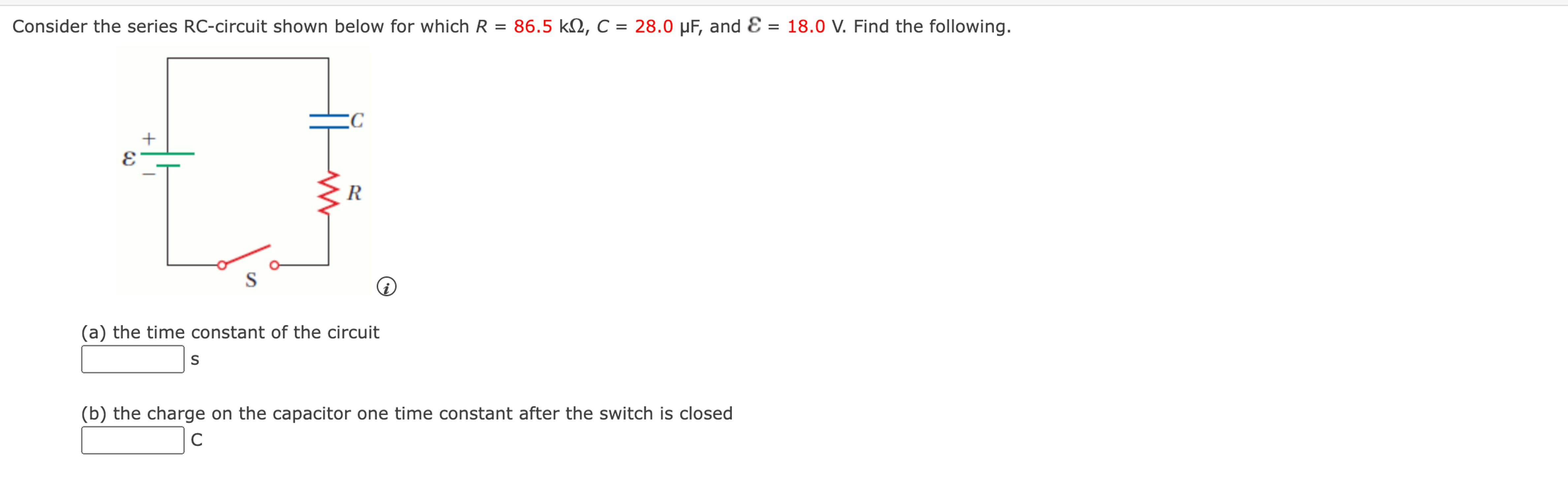 Solved Consider the series RC-circuit shown below for which | Chegg.com